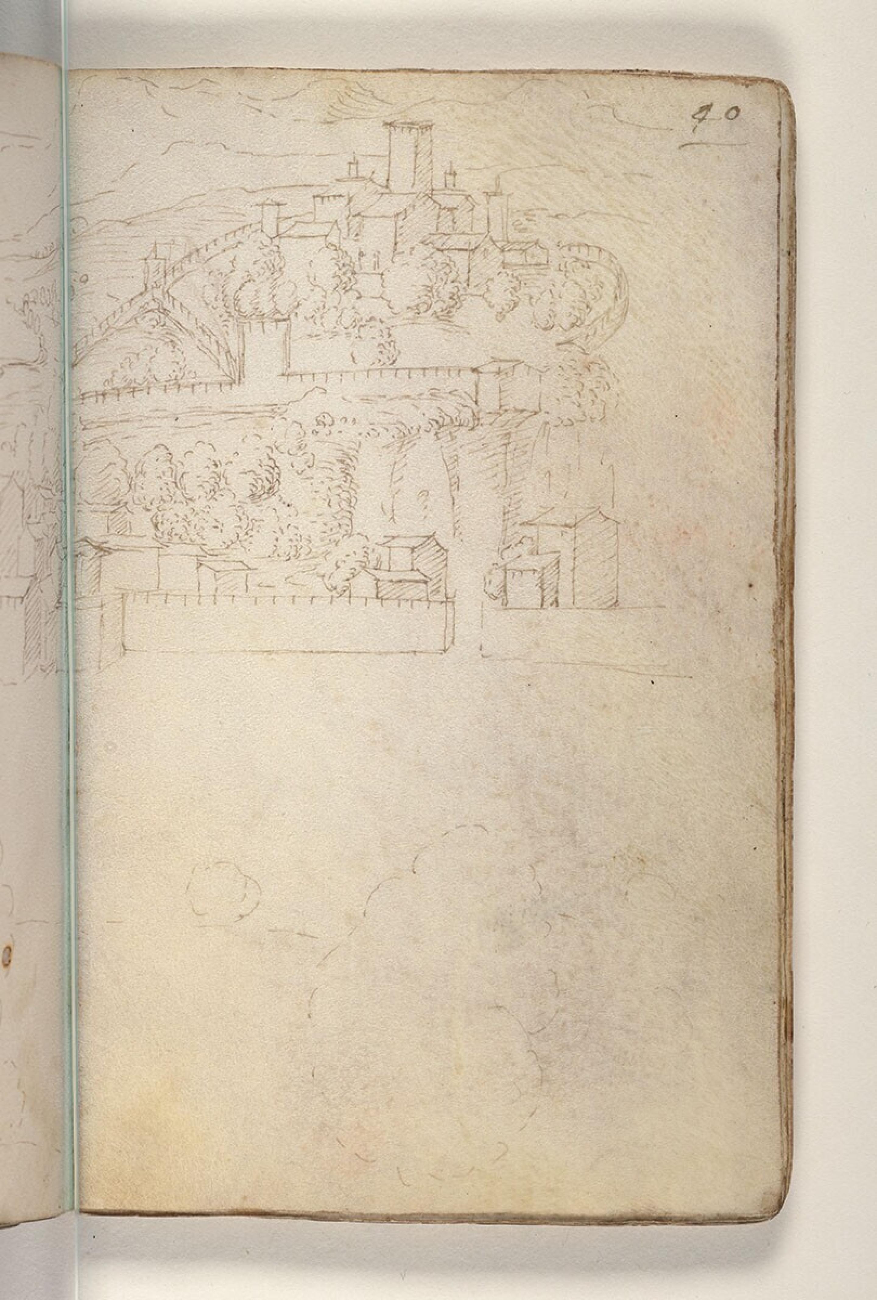 Folio from a Drawing Book: fortified city in a hilly landscape - Museum ...